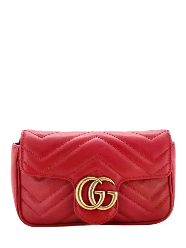 Gucci Matelasse Leather Super Mini Crossbody Bag - Red