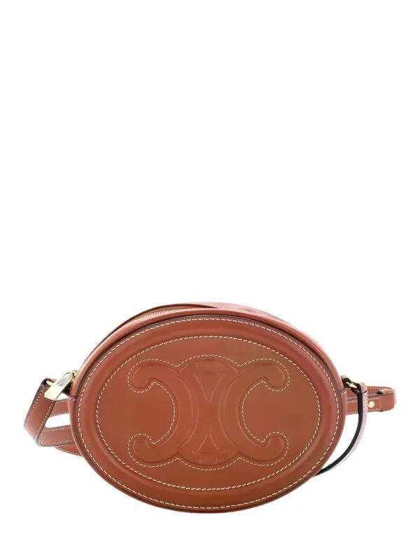 Celine Triomphe Oval Leather Mini Crossbody Bag - Brown
