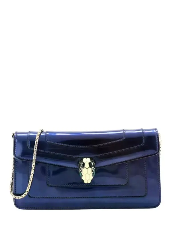 BVLGARI Serpenti Forever Patent Medium Shoulder Bag - Blue