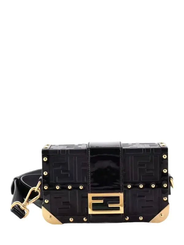 Fendi Baguette Trunk Bag Zucca Embossed Leather Mini Crossbody Bag - Black