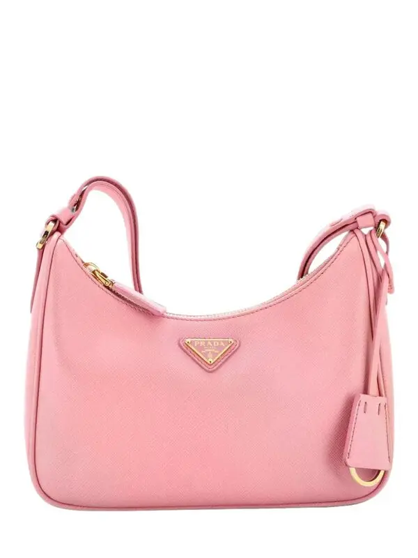 Prada Re-edition Saffiano Leather Mini Hobo Shoulder Bag - Pink