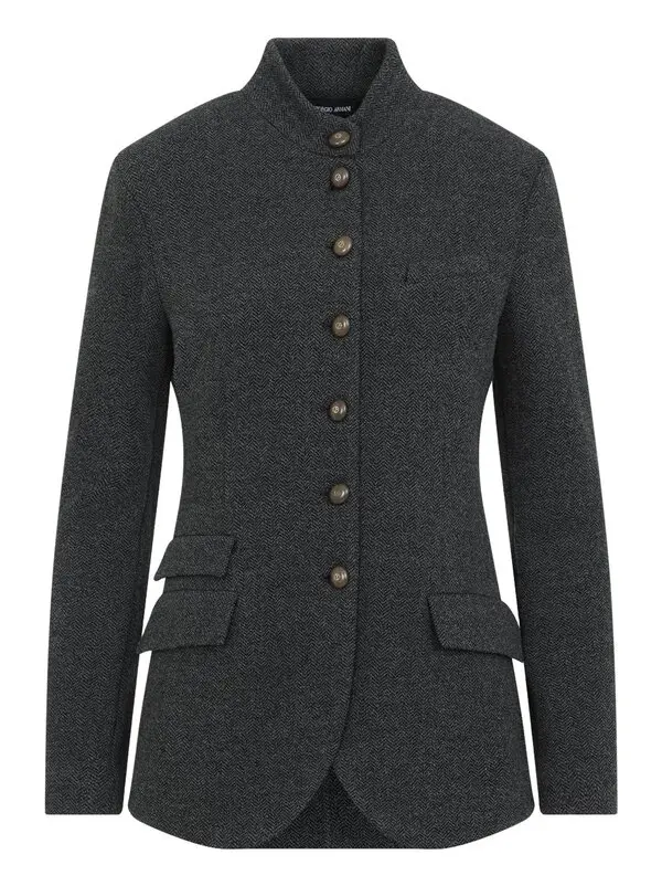 Giorgio Armani Herringbone Wool Blazer - Gray