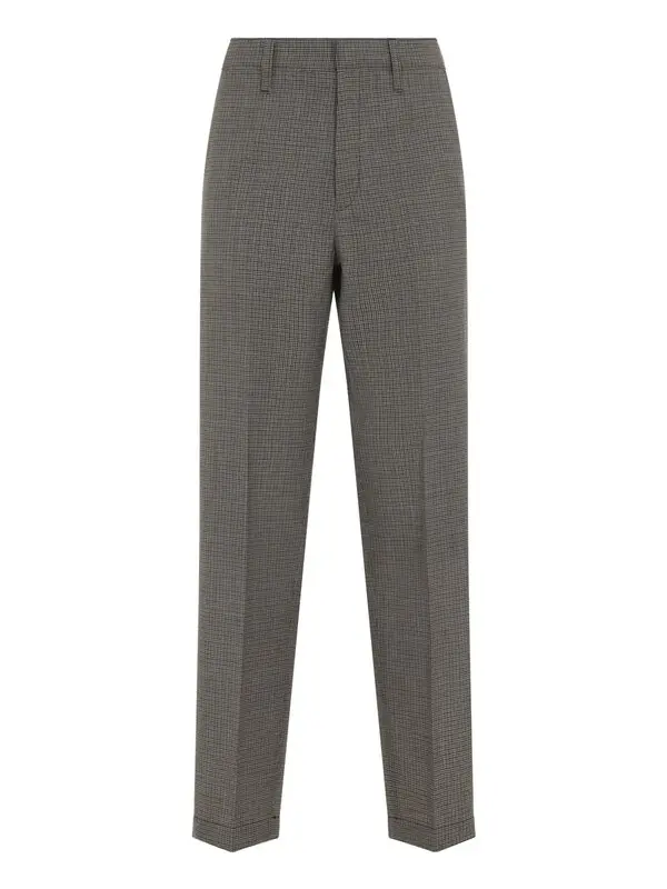 Prada Wool Trousers With Micro-check Pattern - Green