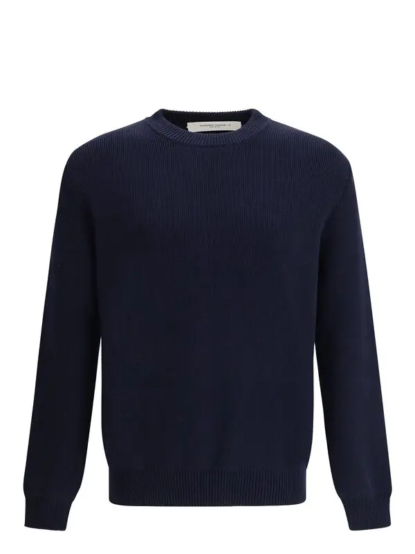 GOLDEN GOOSE Ribbed Crew Neck Sweater With Monogram Detail - Blue