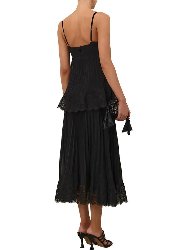 Zimmermann Pleated Lace Midi Skirt - Black