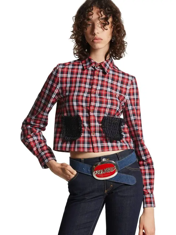 Dsquared2 Cropped Check Shirt With Bouclé Pockets - Fantasy