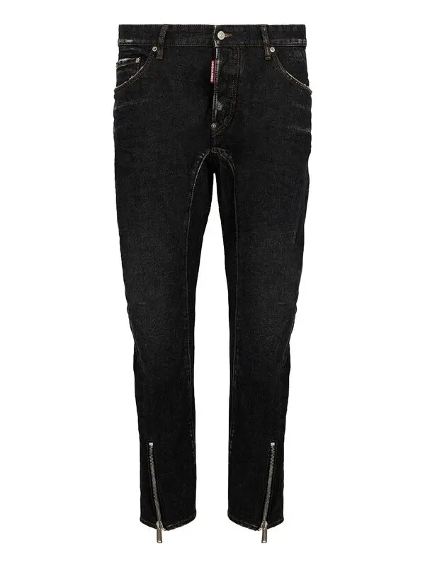 Dsquared2 Aviator Biker Zip Cuff Jeans - Black