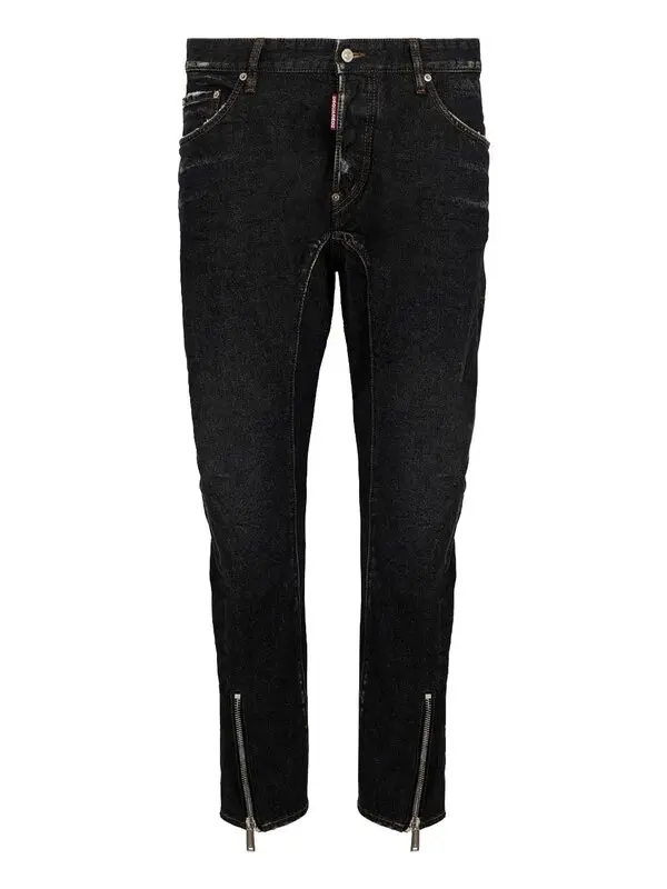 Dsquared2 Aviator Biker Zip Cuff Jeans - Black