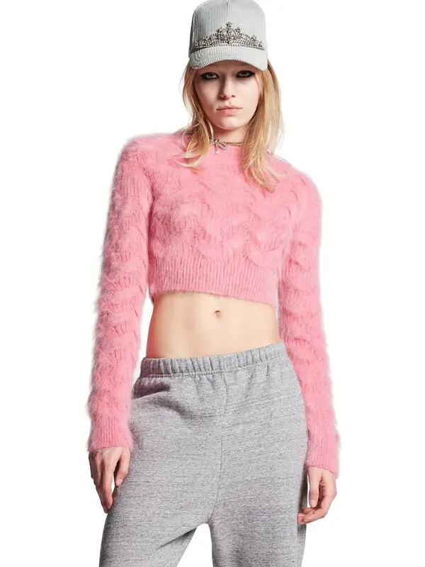 Dsquared2 Mohair 3d Cable Cropped Knit - Pink