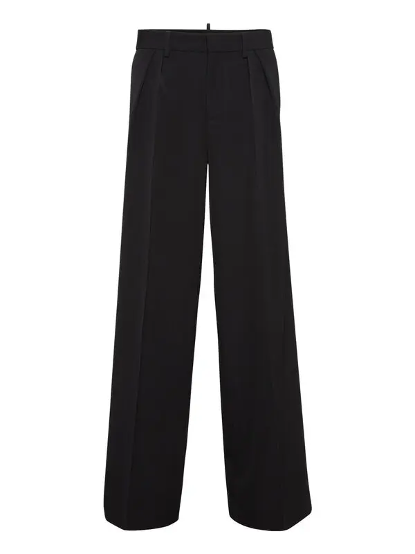 Dsquared2 Stretch Worsted Wool Wide Leg Trousers - Black