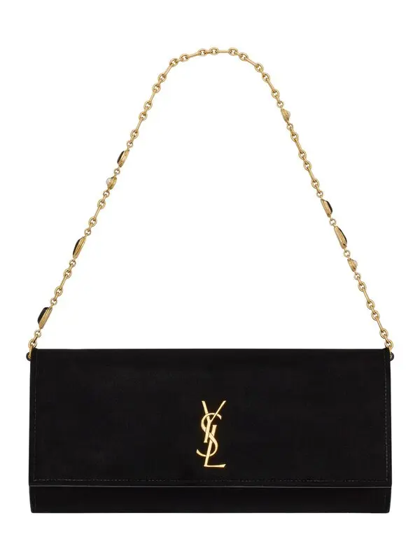 Saint Laurent Kate Clutch In Velvet - Black