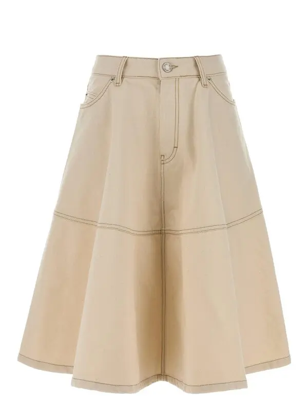 AMI Paris Melange Ivory Denim Midi Skirt - White