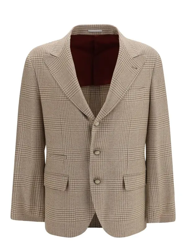 Brunello Cucinelli Single Breasted Checked Blazer - Beige