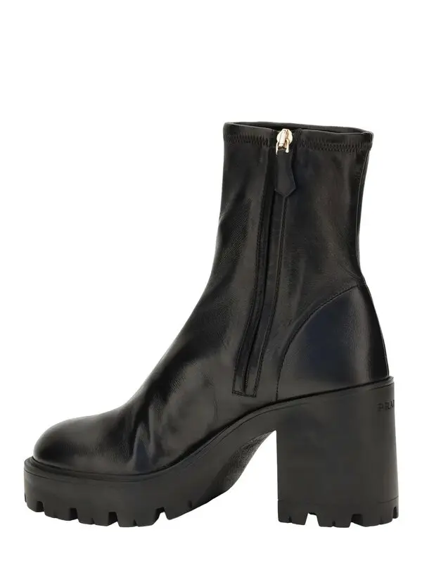 Prada Stretch Leather Platform Ankle Boots - Black