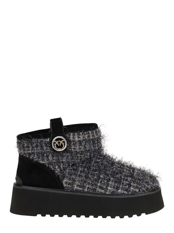 Pinko Tweed And Lurex Ankle Boots With Platform Sole - Black