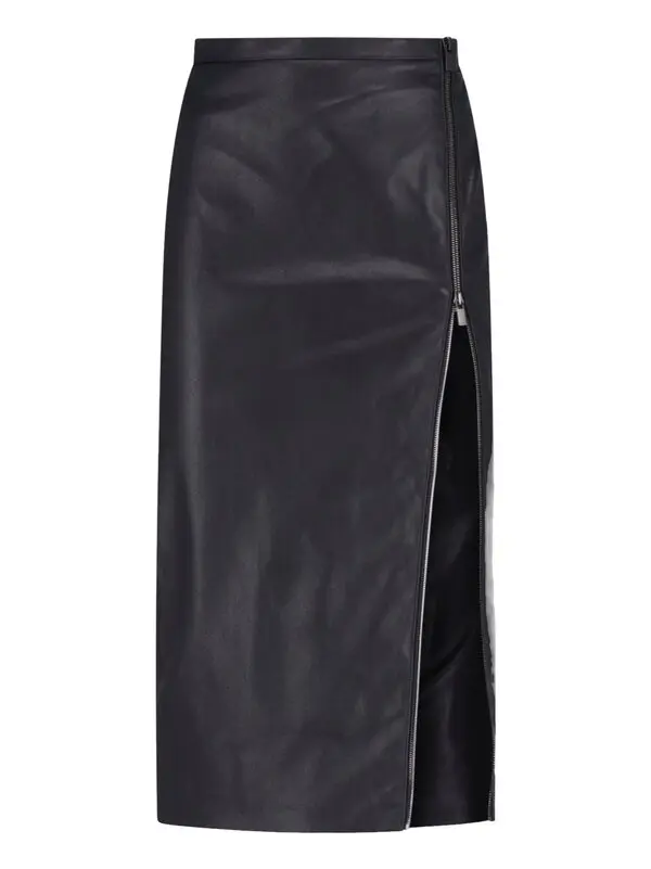 Gucci Midi Lambskin Skirt With Front Zip And Slit - Black