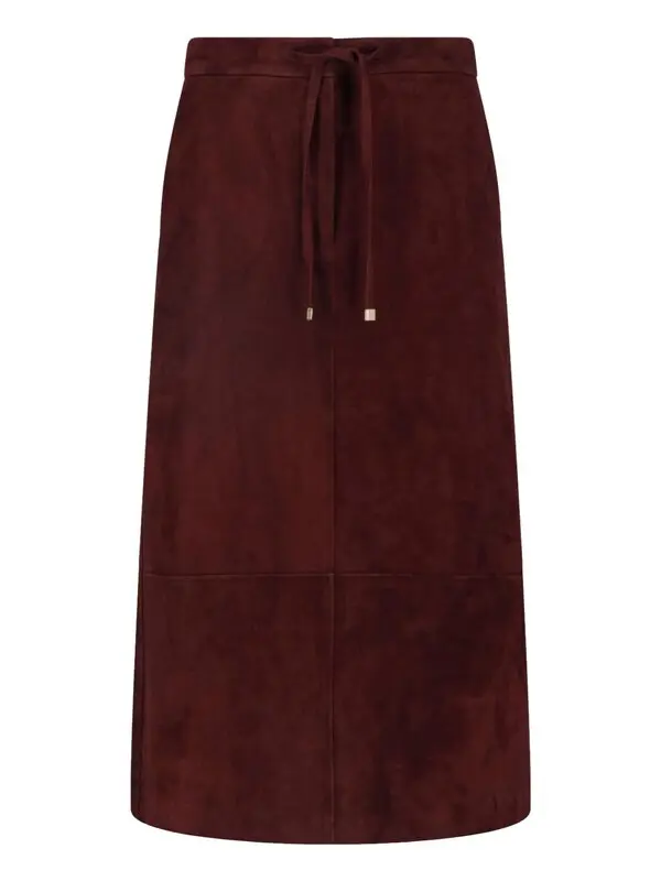 Max Mara Midi Lambskin Skirt - Red