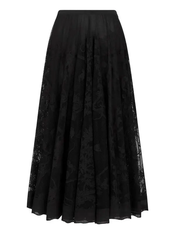 Dior Mid-length Lace Flared Skirt - Black