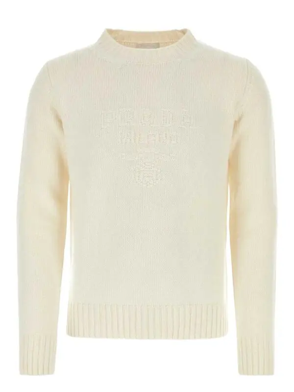 Prada Wool Crewneck Jumper With Logo Detail - White