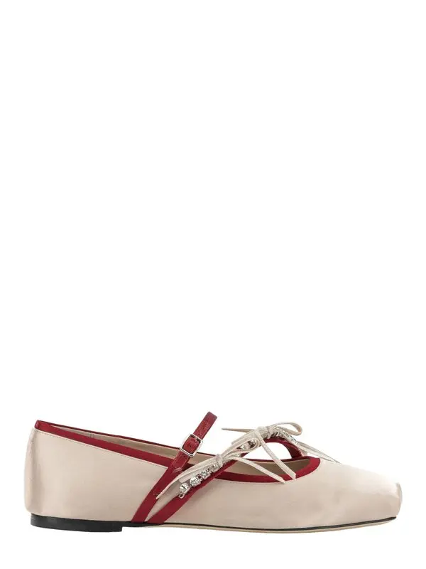 JIMMY CHOO Square Toe Ballet Flats With Crystal Embellishments - Nude