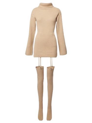 AYA MUSE Cursa Ribbed-knit Wool Mini Dress And Leggings Set - Beige