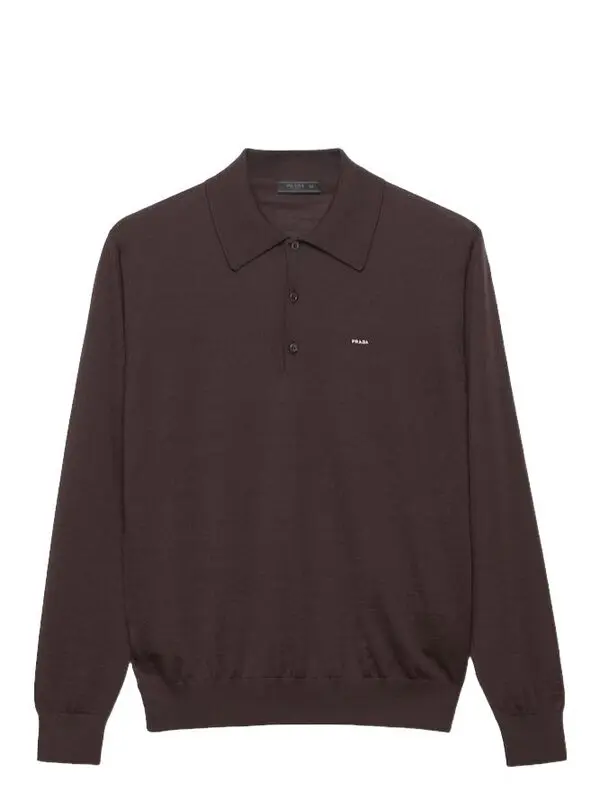 Prada Long-sleeved Knitted Polo Jumper - Dark Brown