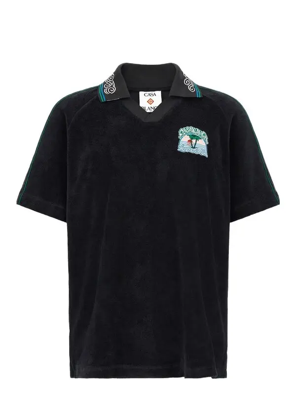 Casablanca Towelling Jacquard Polo Shirt - Black