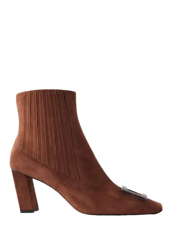 ROGER VIVIER Belle Vivier 75 Embellished Suede Ankle Boots - Tan