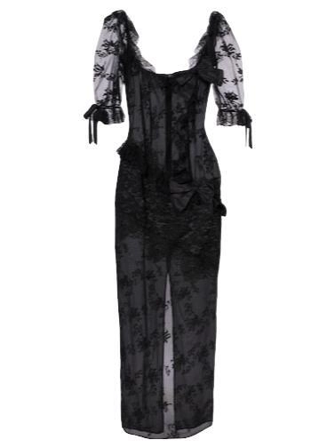 Alessandra Rich Lace Midi Dress With Bow Accents - Black