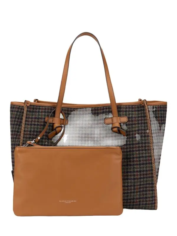 GIANNI CHIARINI Checked Tote Bag With Pouch - Brown