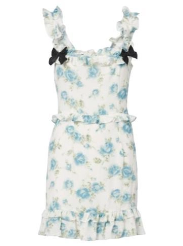 Alessandra Rich Floral Print Ruffled Mini Dress - White