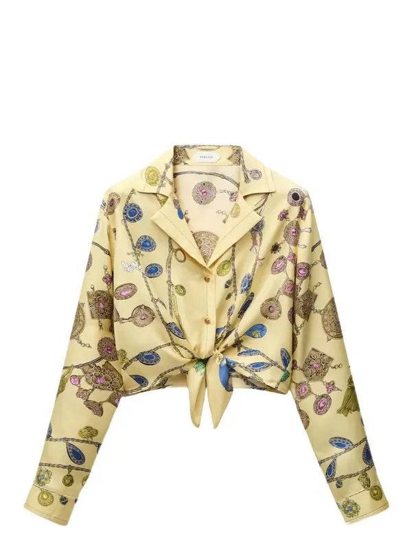 Versace Broken Jewels' Print Tie-waist Shirt - Yellow