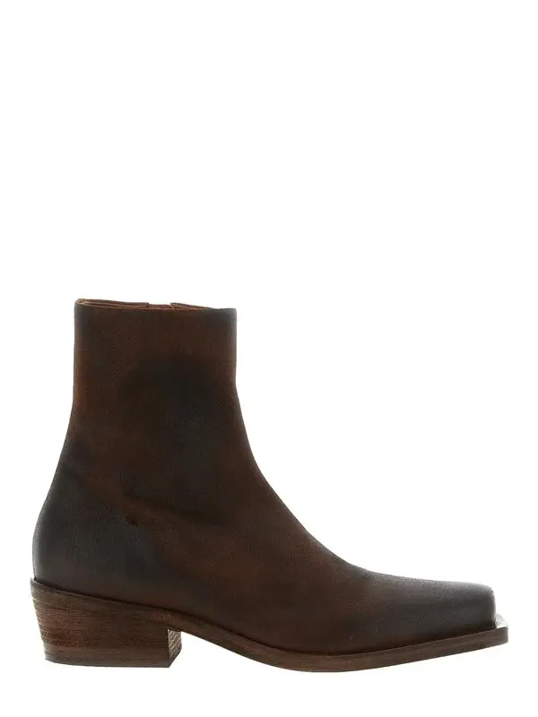 Marsèll Zippered Boots With Square Toe And Distressed Finish - Brown