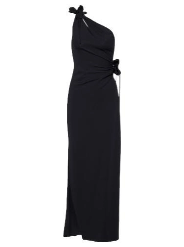 Coperni Asymmetrical Cocktail Dress With Floral Appliqués - Black