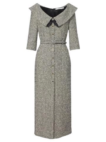 Alessandra Rich Belted Cotton And Wool-blend Tweed Midi Dress - Black