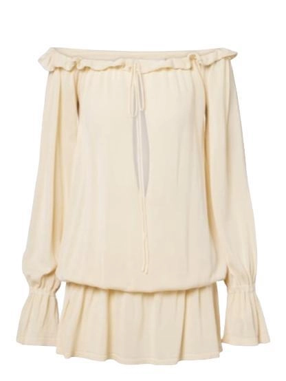 AYA MUSE Cryo Off-the-shoulder Ruffled Drawstring Minidress - Beige