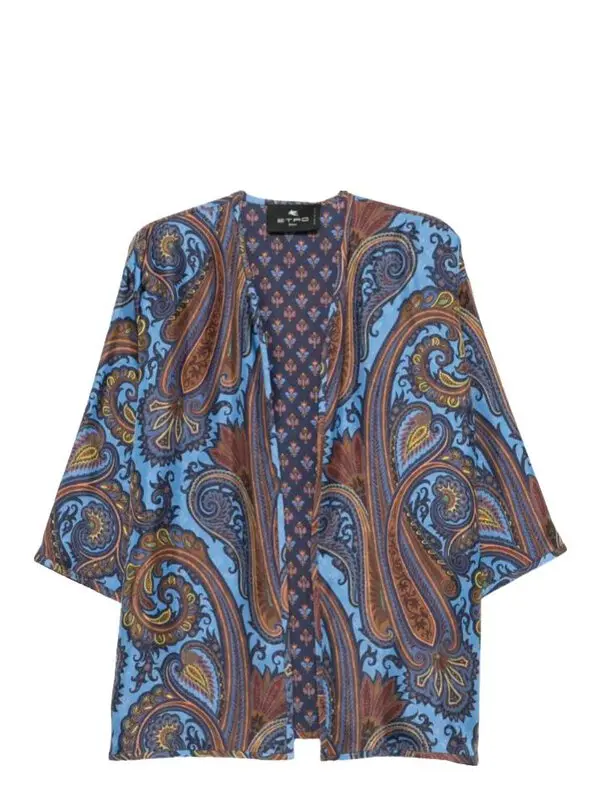 Etro Paisley Print Open Front Kimono - Blue