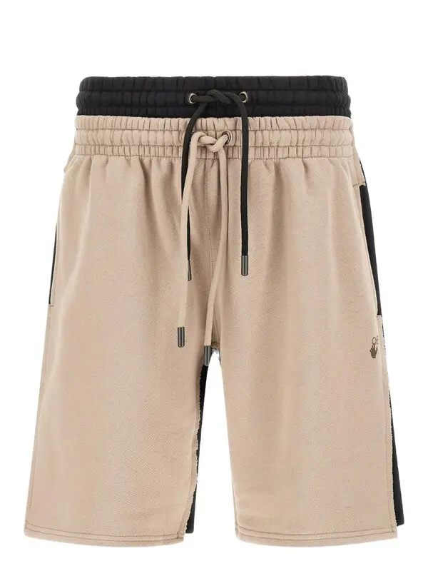 Off-White Two-tone Overlap Bermuda Shorts With Graphic Print - Multicolor