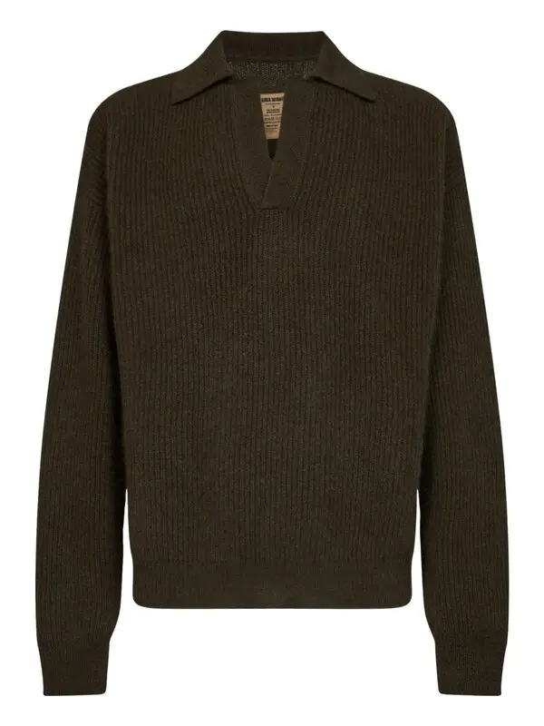UMA WANG Collared Ribbed Long Sleeve Sweater - Black