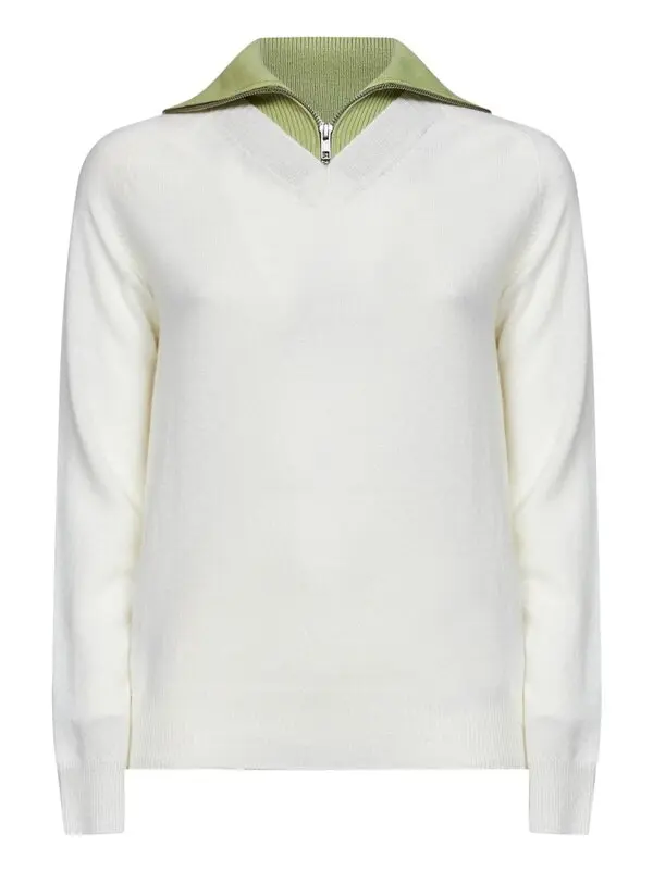 MAISON MARGIELA Long-sleeve Sweater With Collar And Ribbed Details - White