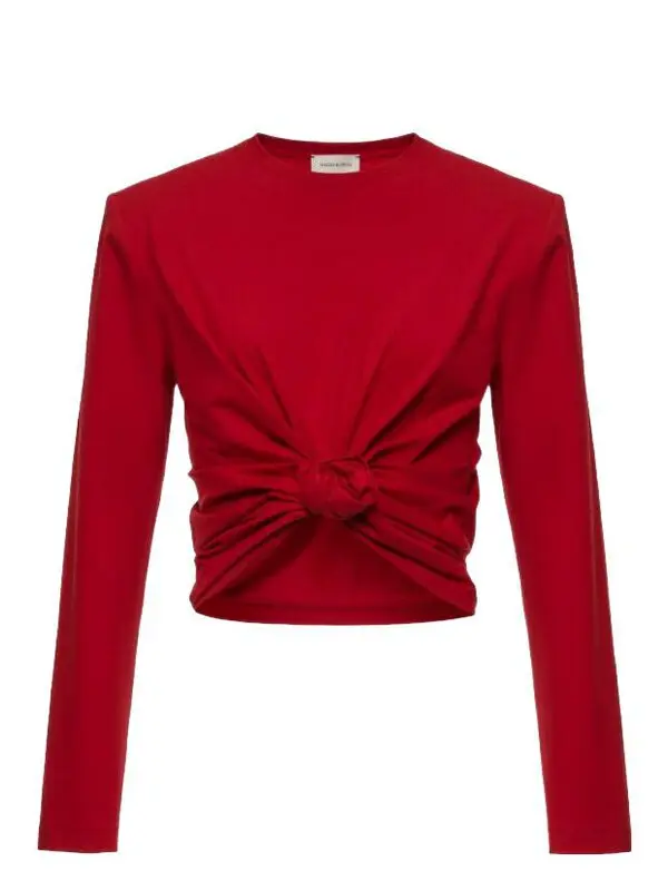 Magda Butrym Knotted Long Sleeve Jersey Blouse - Red