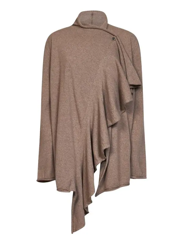 UMA WANG Long Sleeve Knit Cardigan With Ruffled Trim - Brown