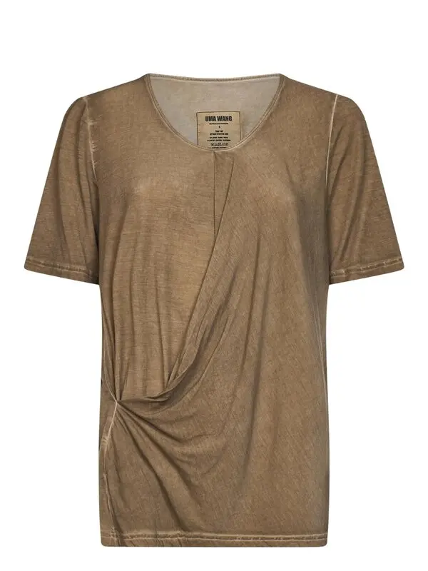 UMA WANG Short-sleeve T-shirt With Pleating - Brown