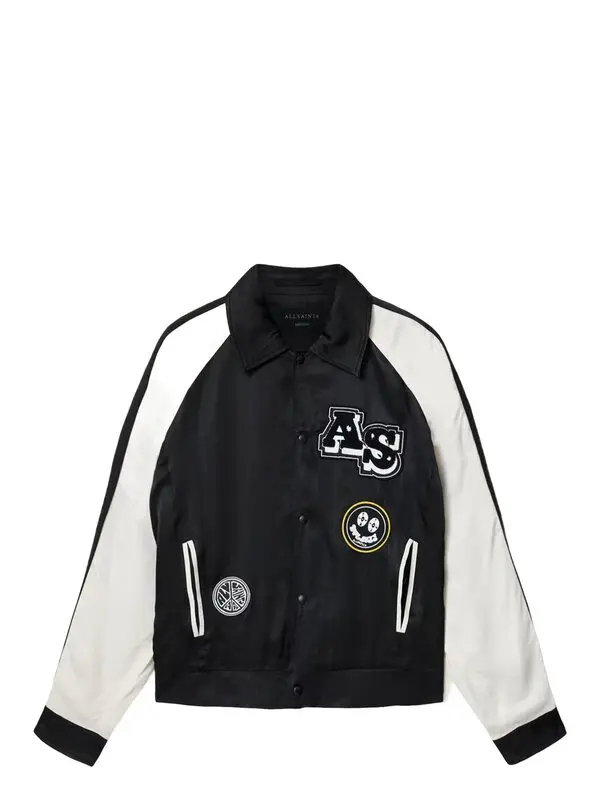 ALLSAINTS Long Sleeve Embellished Snap Button Jacket - Black/ivory