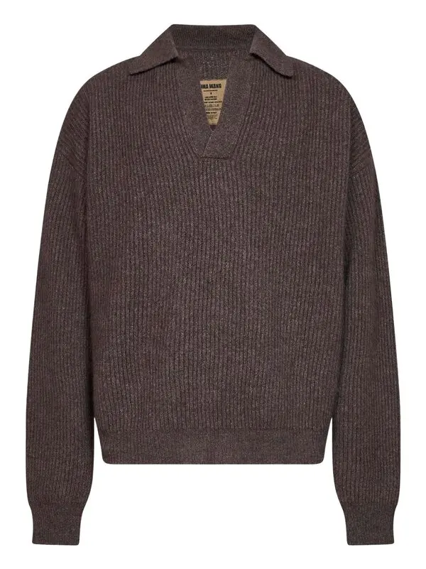 UMA WANG Long Sleeve Knit Top With Collar And Ribbed Details - Black