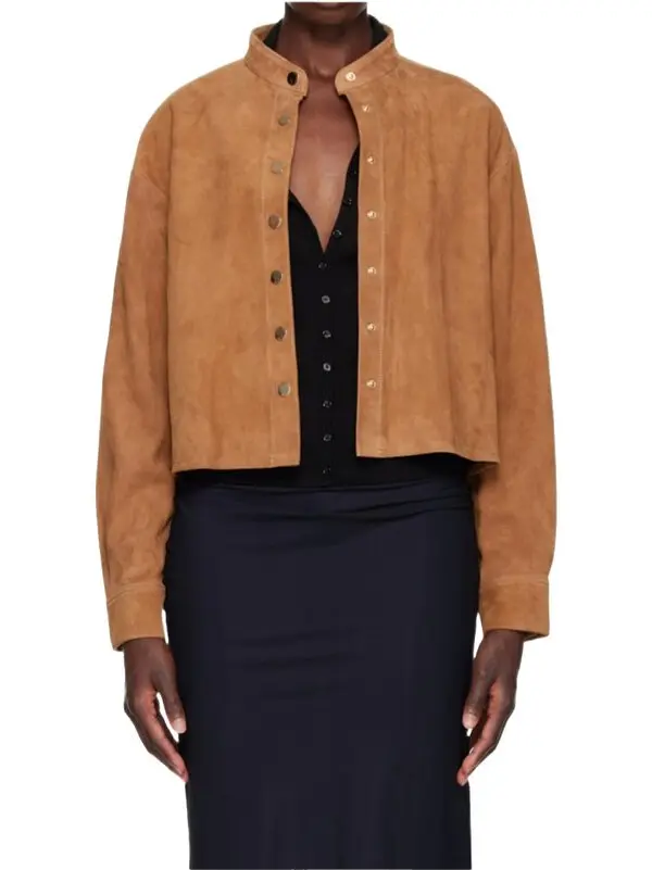 Nour Hammour Suede Long-sleeve Jacket - Tan