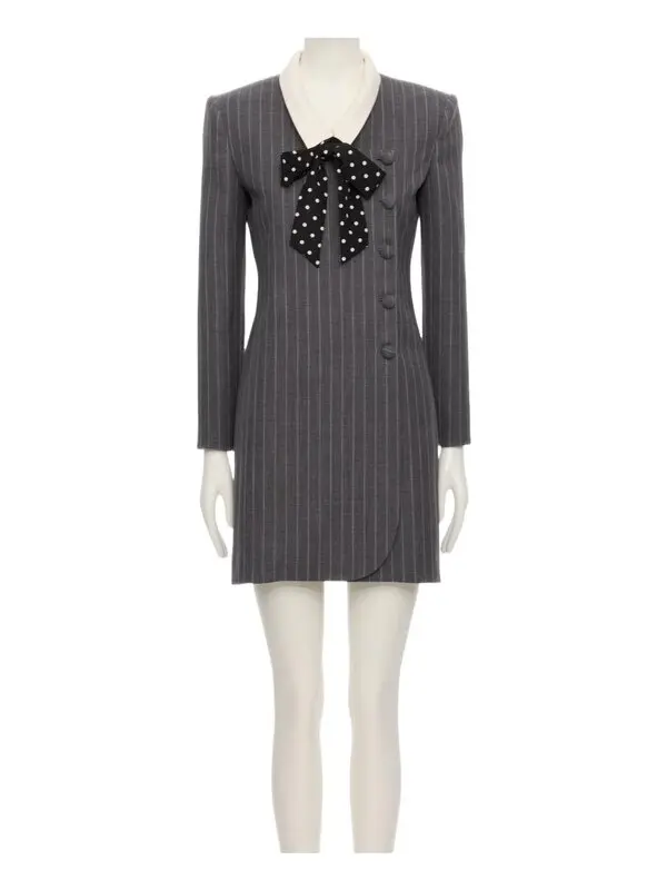Valentino Garavani Striped Long Sleeve Dress With Bow Detail - Black