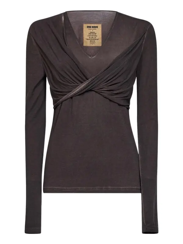 UMA WANG Long Sleeve V-neck Knit Top - Black