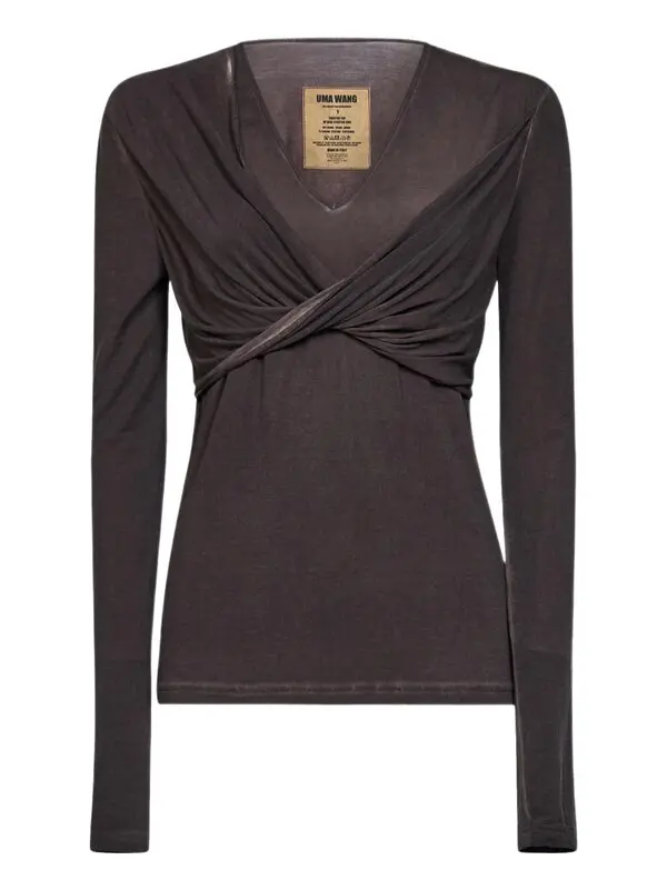 UMA WANG Long Sleeve V-neck Knit Top - Black