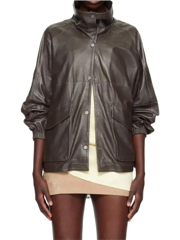Nour Hammour Stand-collar Leather Jacket - Black